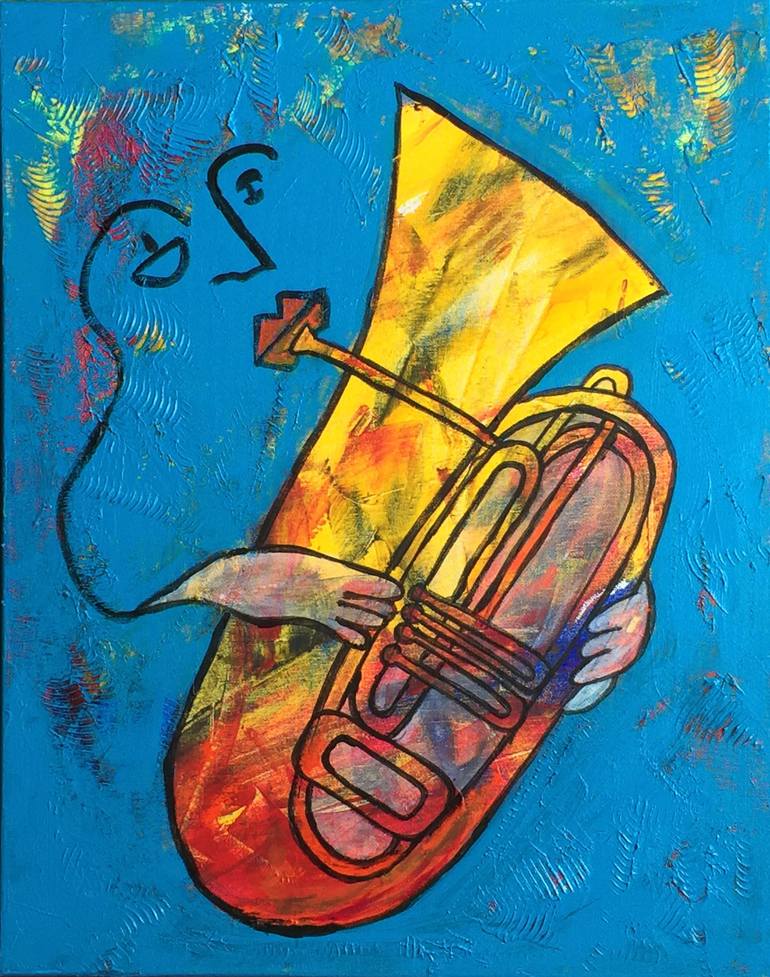 The Blues - Tuba Painting by Leonor Alvim Brazao | Saatchi Art