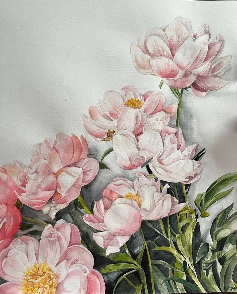 Peonies Painting by Eleni Siafarika | Saatchi Art