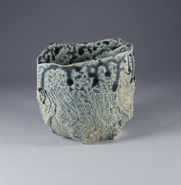 Ash Glazed Yunomi, Wood Fired Blue and White Coffee Cup Sculpture by ...