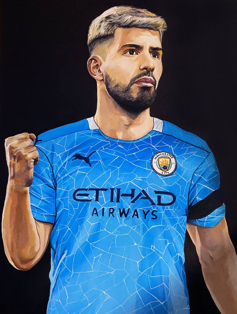 Sergio Aguero portrait Painting by Rá Paints | Saatchi Art