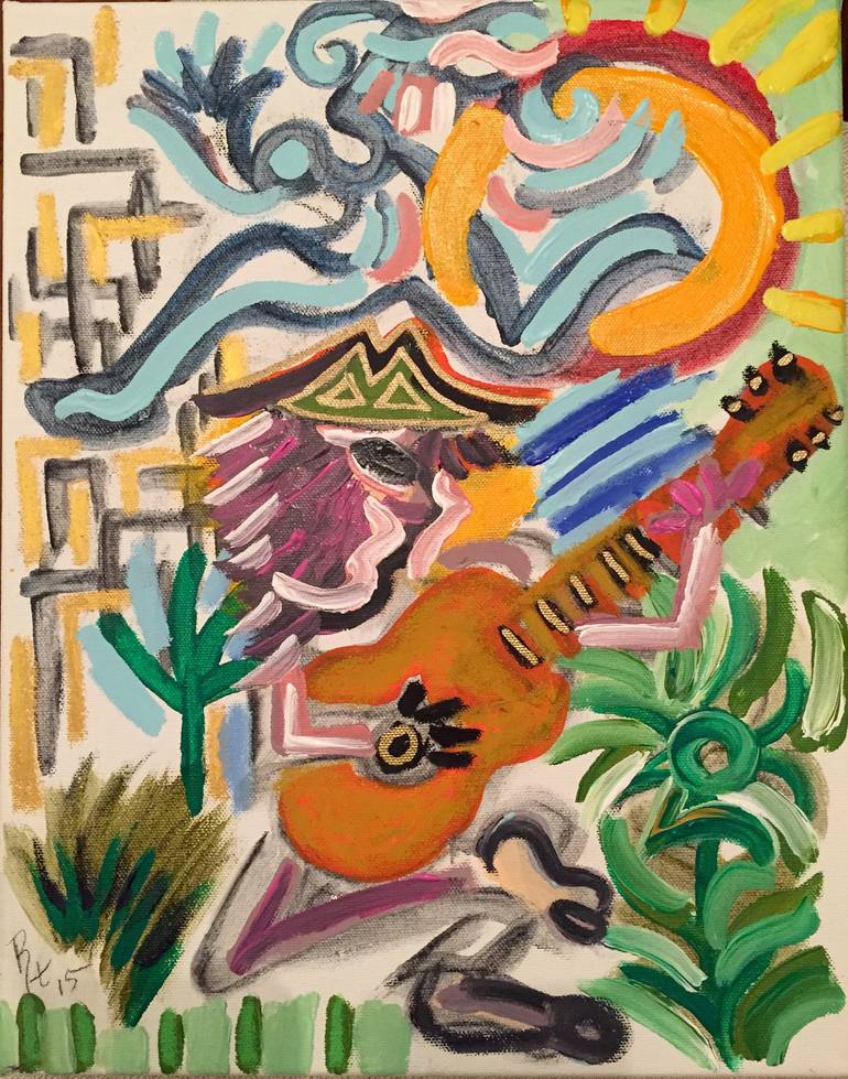 Guitarist in Dancing Wind Painting by Brian Treadwell | Saatchi Art