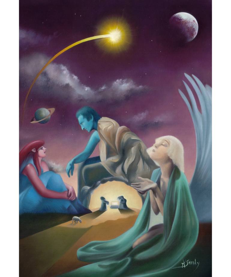 Alien Nativity Painting by Mark Sheeky | Saatchi Art