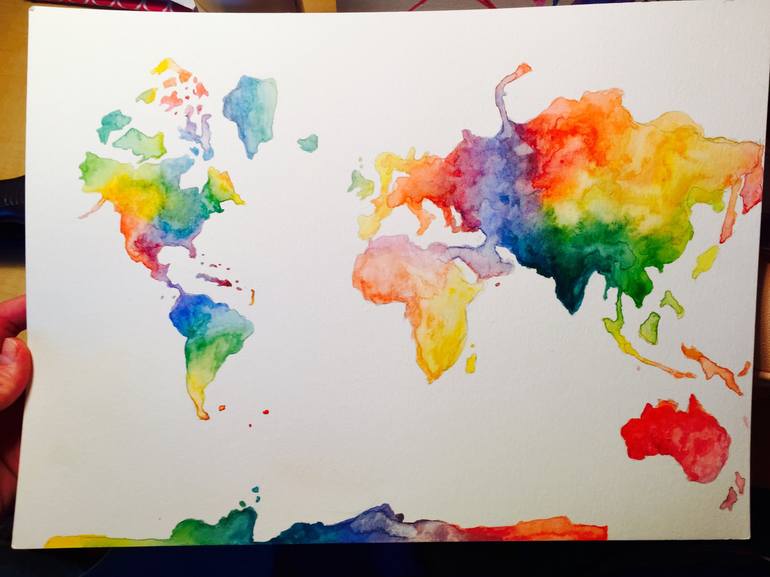Water Color World Map Painting by Jen Nelson | Saatchi Art