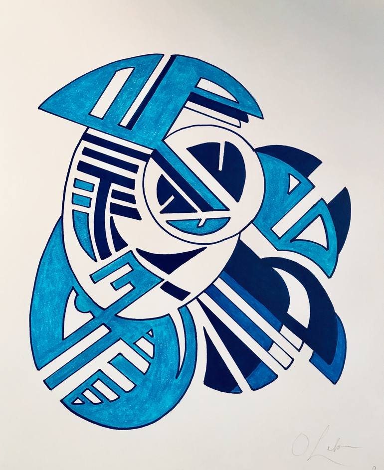 Free figure in blue Drawing by Obadja Letsoin | Saatchi Art