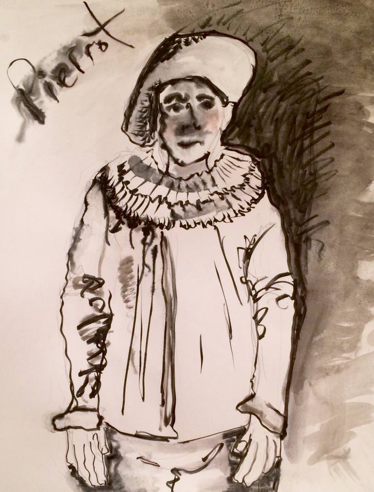 Pierrot Drawing by Miles Ladin | Saatchi Art