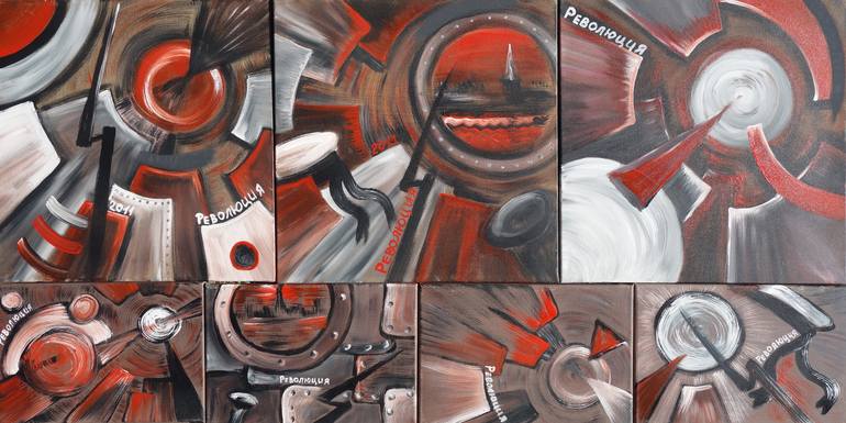Set of 7 canvases REVOLUTION paintings constructivism cubism original ...