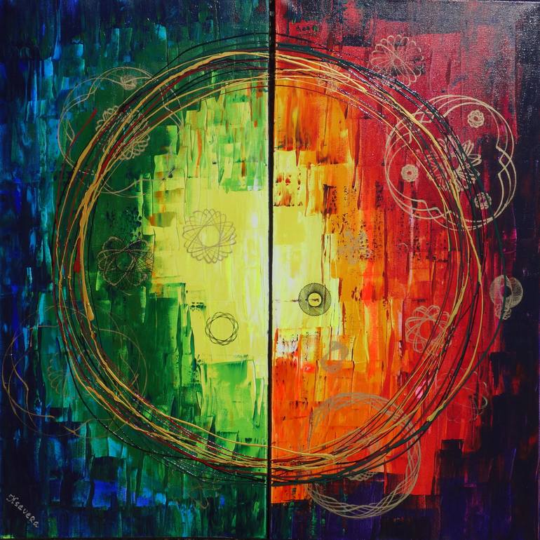 Large abstract painting A259 colorful rainbow mid century modern art by ...