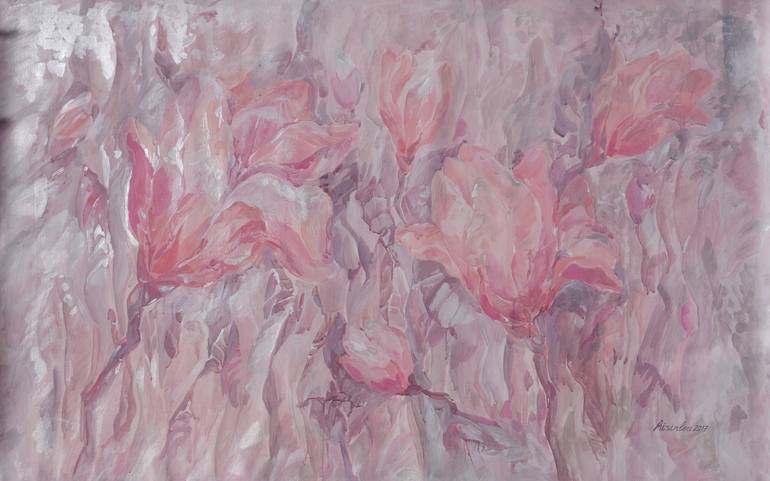 Large magnolia impressionism painting 100x160 cm unstretched canvas ...
