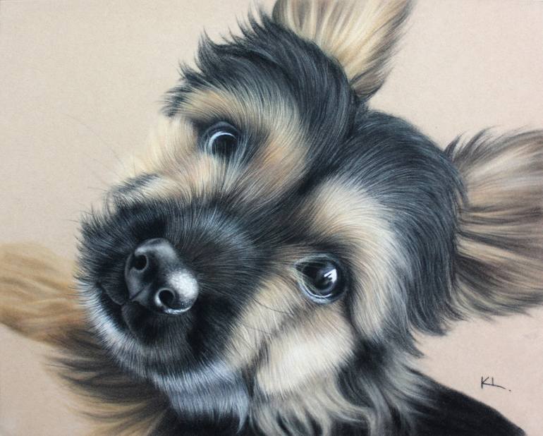 Yorkie Pup Original Pastel Painting Drawing by Kerstin Lankey | Saatchi Art