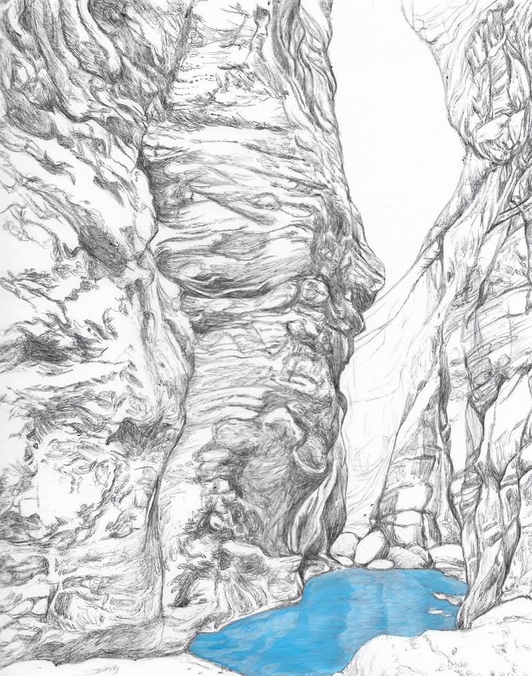 Snake Canyon, Oman Drawing by Kathryn Wilson | Saatchi Art