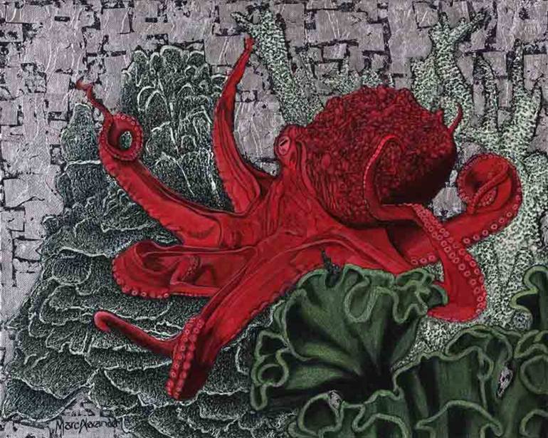 Red Octopus Painting by Marc Alexander | Saatchi Art