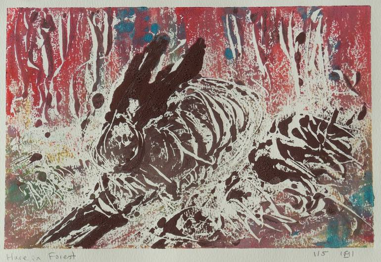Hare in forest 1 Printmaking by Mania Row | Saatchi Art