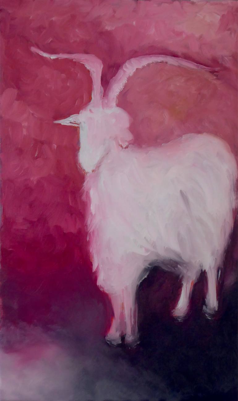Sarda white mountain goat Painting by Mania Row | Saatchi Art