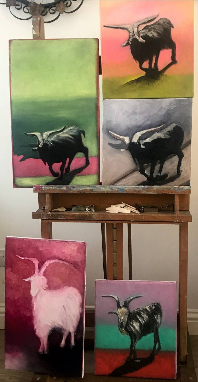 Sarda white mountain goat Painting by Mania Row | Saatchi Art