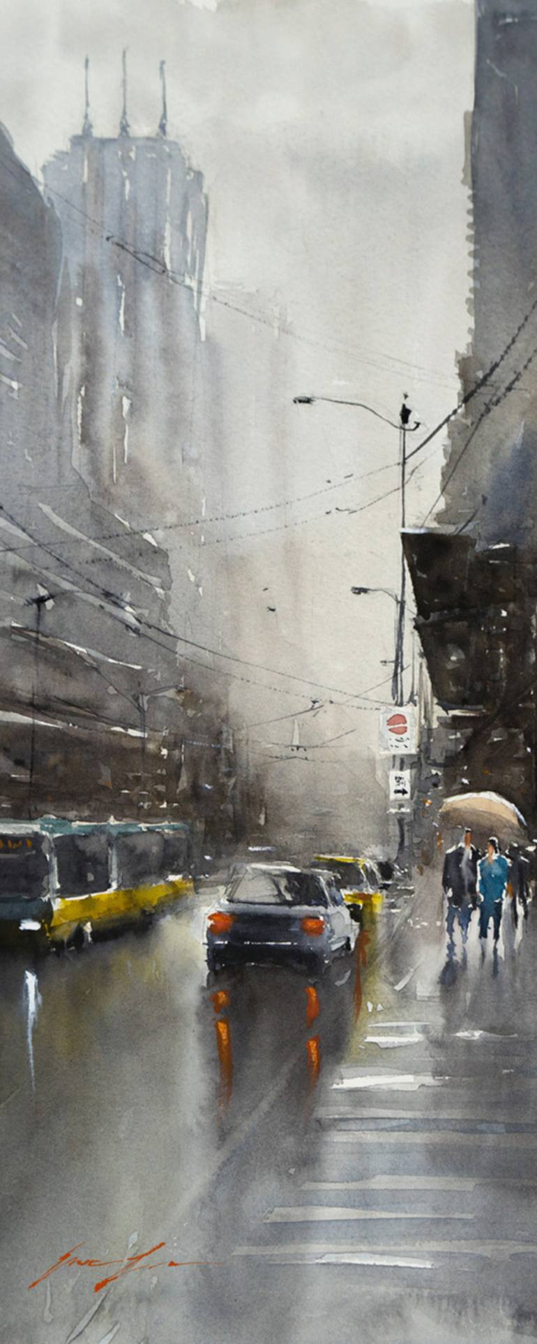 Seattle Wet Street Painting by Eric Yi Lin | Saatchi Art