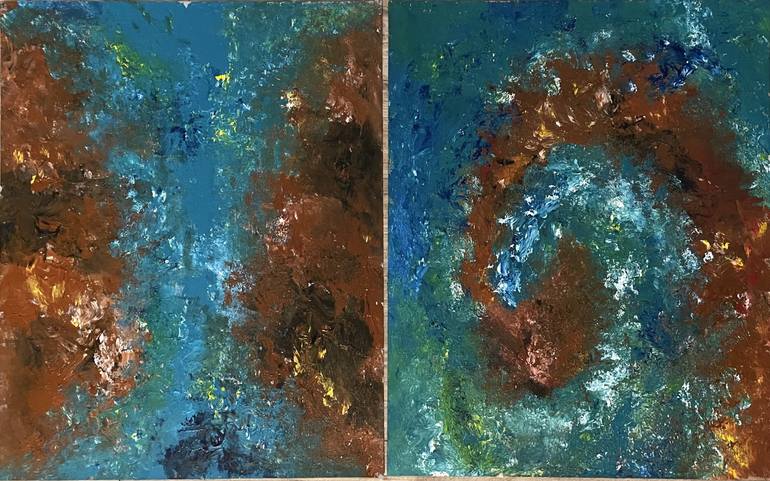 Turquoise and Brown Abstract Set of 2 Painting by Keva Greene | Saatchi Art