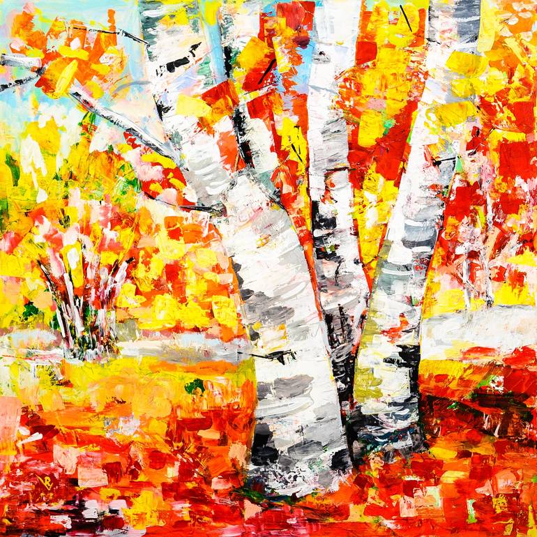 Birch trees autumn landscape Painting by Patt Ashon | Saatchi Art