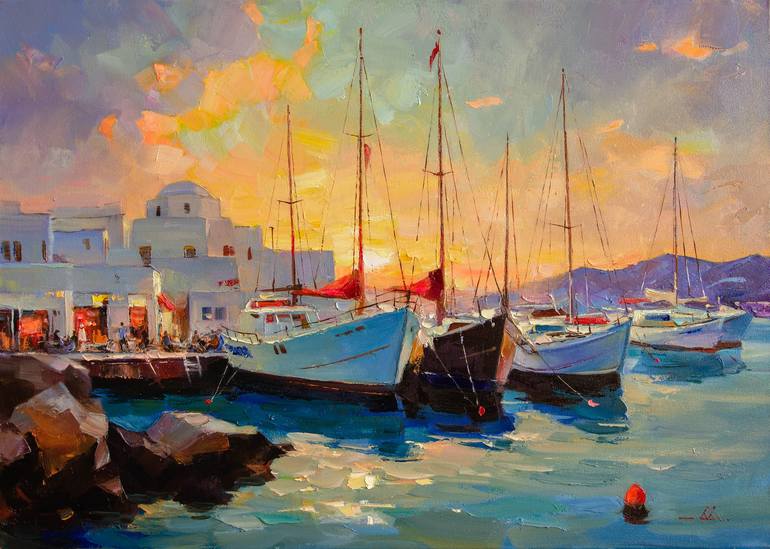Shadows of Paros on the Water Painting by Vasyl Khodakivskyi | Saatchi Art