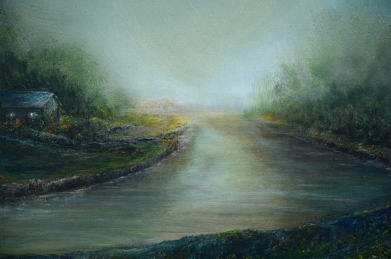 River, house morning haze. Painting by Paul Rowe | Saatchi Art