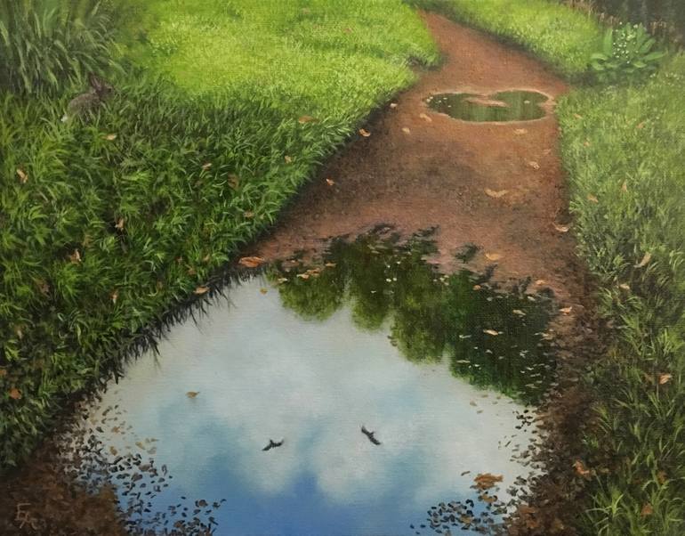 Puddle Reflections Painting by Elizabeth Amanda Elgin | Saatchi Art