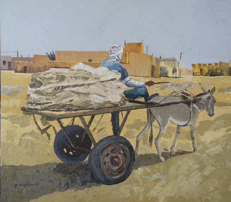 Charette poubelle Painting by Arlette Vandeneycken | Saatchi Art