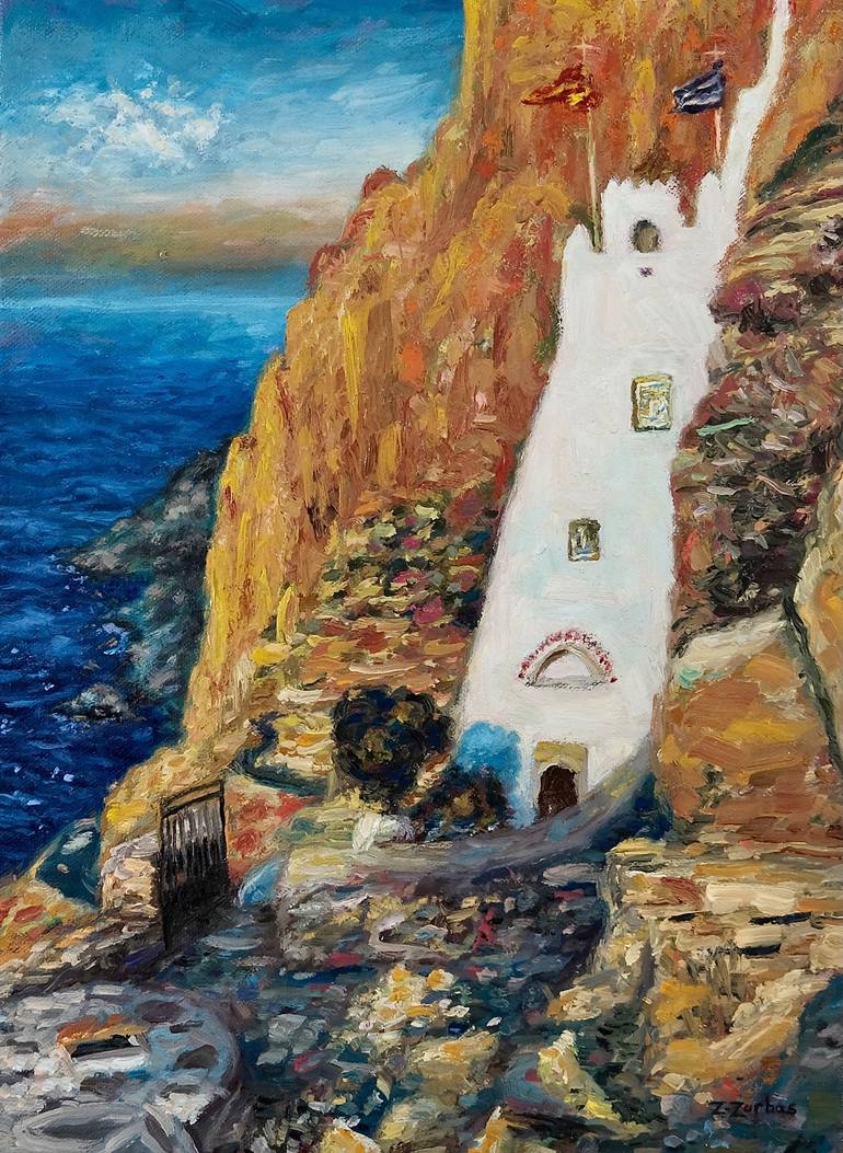 Cliffside Monastery in Amorgos Greece - Hozoviotissa Painting by ...