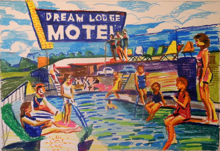 Dream Lodge motel Drawing by Stephen Abela | Saatchi Art