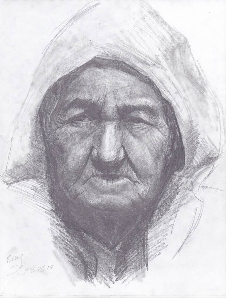old woman Drawing by Lei Xu | Saatchi Art