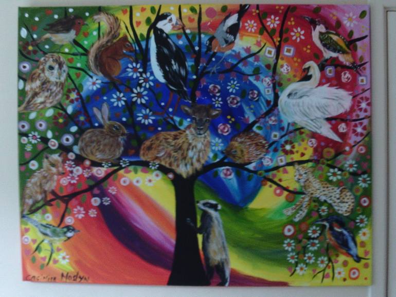 Tree of Life in the Colourful Rainbow sky Painting by casimira mostyn ...