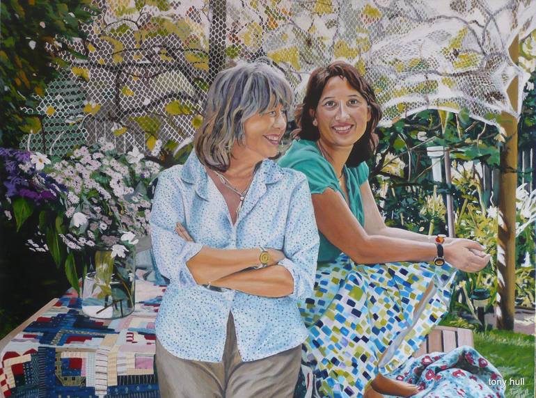 Hazel & Lucy England in the Garden Painting by Tony Hull | Saatchi Art