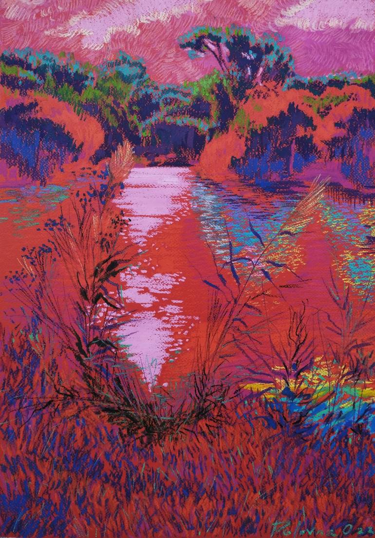 Red landscape Painting by Olena Polovna | Saatchi Art