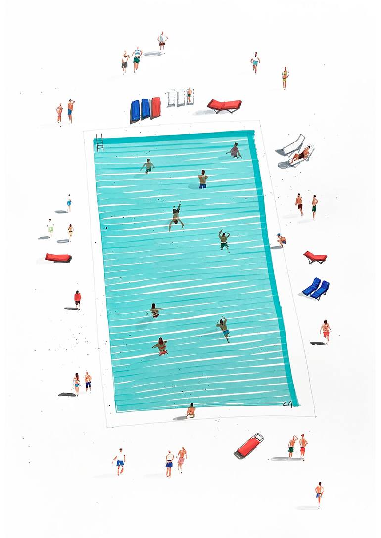 Pool Day Drawing by Bogdan Shiptenko | Saatchi Art
