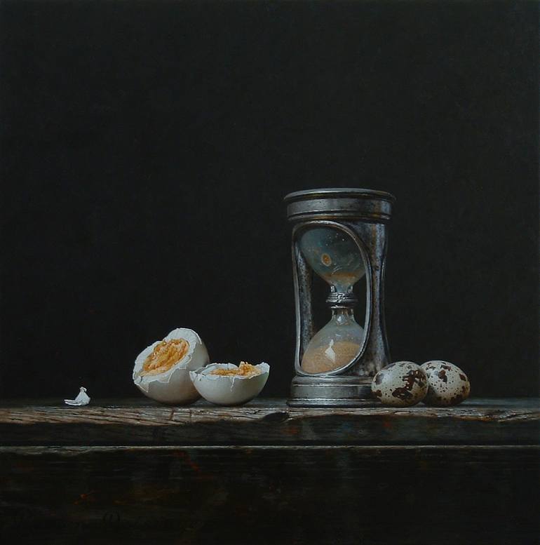 Still life with hourglass Painting by Roman Reisinger | Saatchi Art