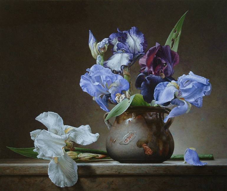 still life with irises Painting by Roman Reisinger | Saatchi Art