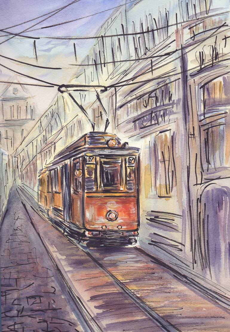 Old tram Painting by Victoria Shaad | Saatchi Art