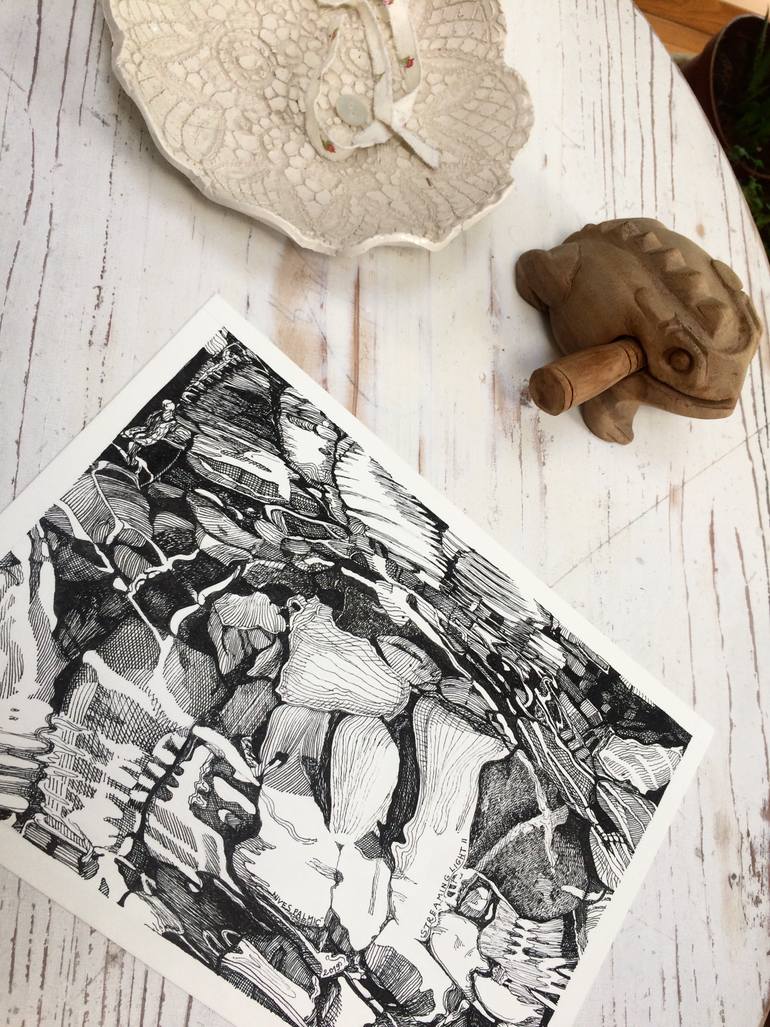 STREAMING LIGHT Ink Drawing Series Drawing by Nives Palmic | Saatchi Art