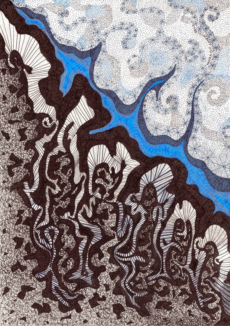 BLUE PATH Ink Drawing Series Drawing by Nives Palmic | Saatchi Art