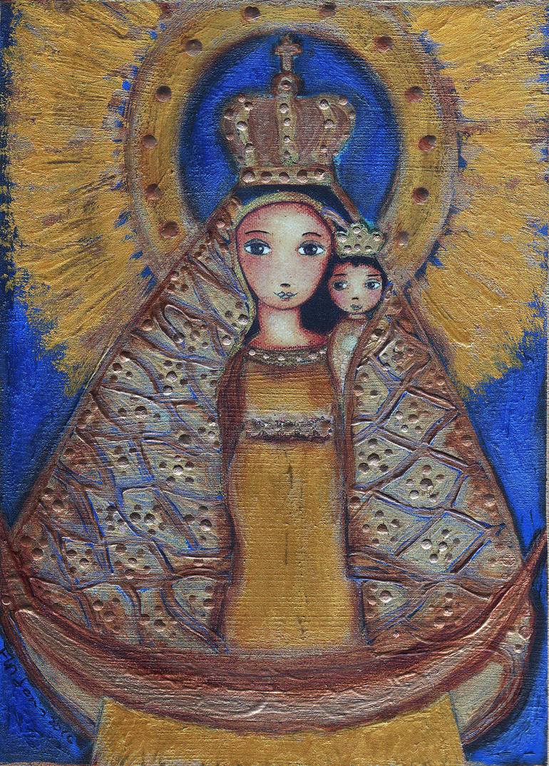 Our Lady of el Cobre in Gold (SOLD) Painting by Flor Larios | Saatchi Art