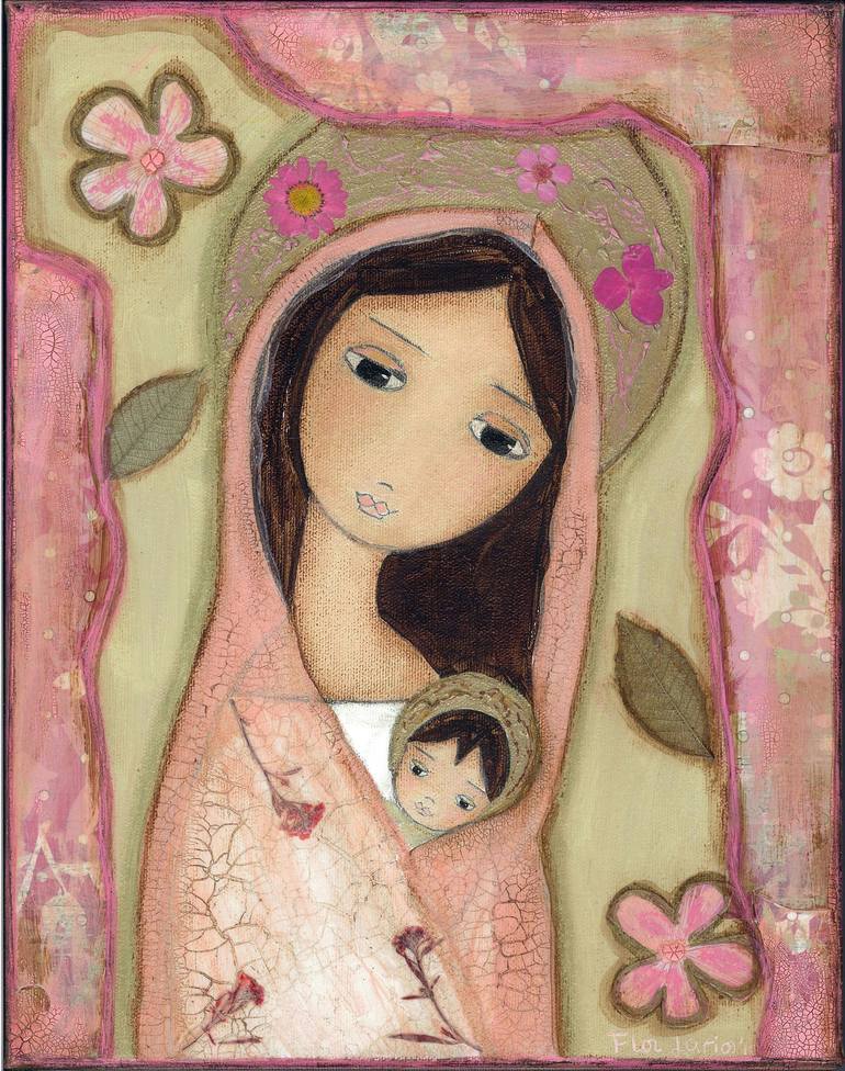 Madonna in Pink Painting by Flor Larios | Saatchi Art