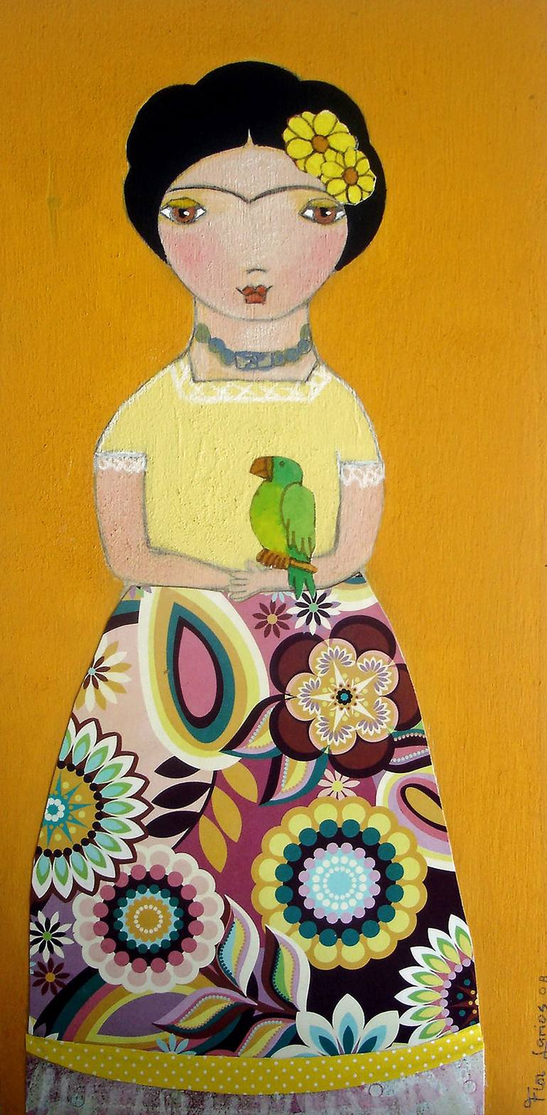 Frida with Parrot Painting by Flor Larios | Saatchi Art
