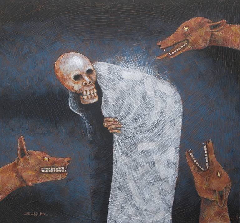 Death Contemplating Life Painting by Sudip Das | Saatchi Art