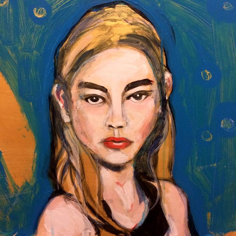 Blue Gold Girl Painting by drew bernard | Saatchi Art