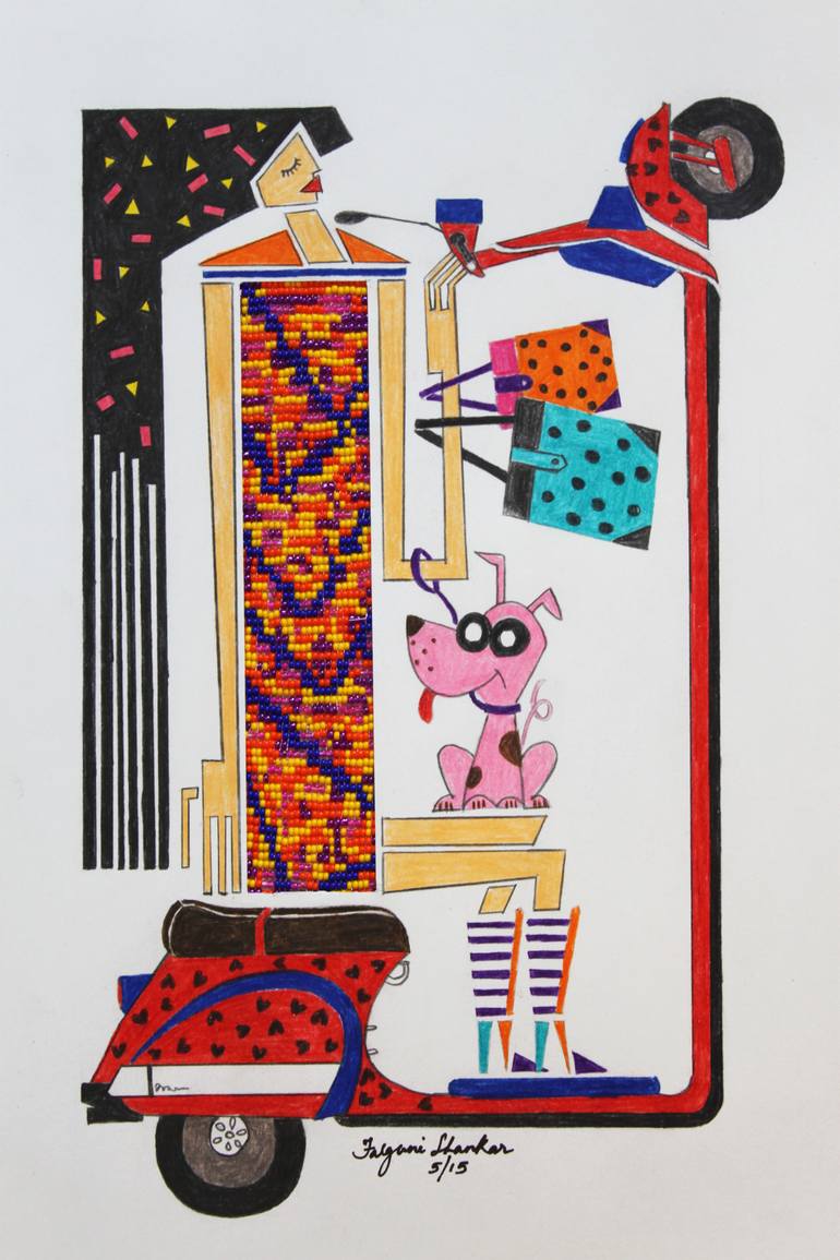 The Shopaholic Rider Drawing by Falguni Shankar | Saatchi Art