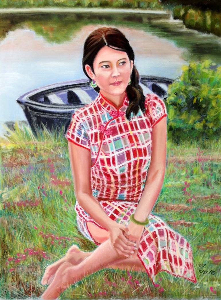 Chinese woman in traditional dress-1 Drawing by Xin Zhang | Saatchi Art