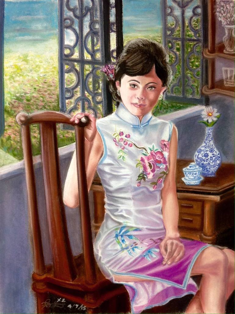 Chinese woman in traditional dress-8 Drawing by Xin Zhang | Saatchi Art