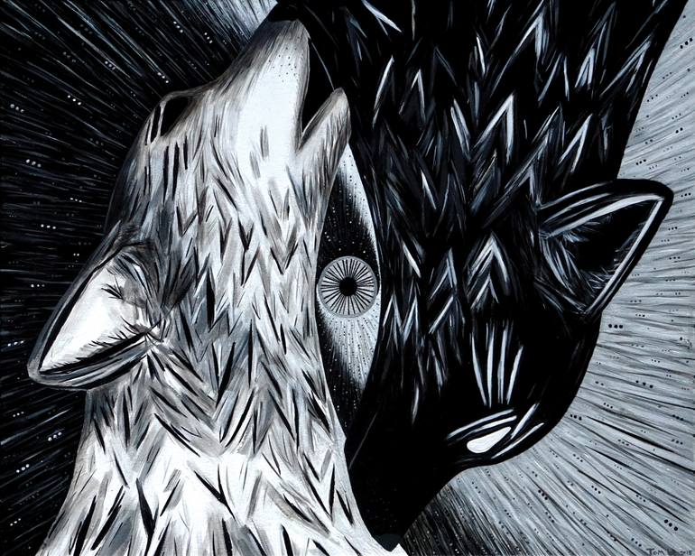Zen Wolves Painting by Tom Ulecki | Saatchi Art
