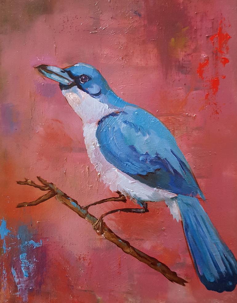 Blue Bird - Oil Painting Painting by Bhavna Misra | Saatchi Art