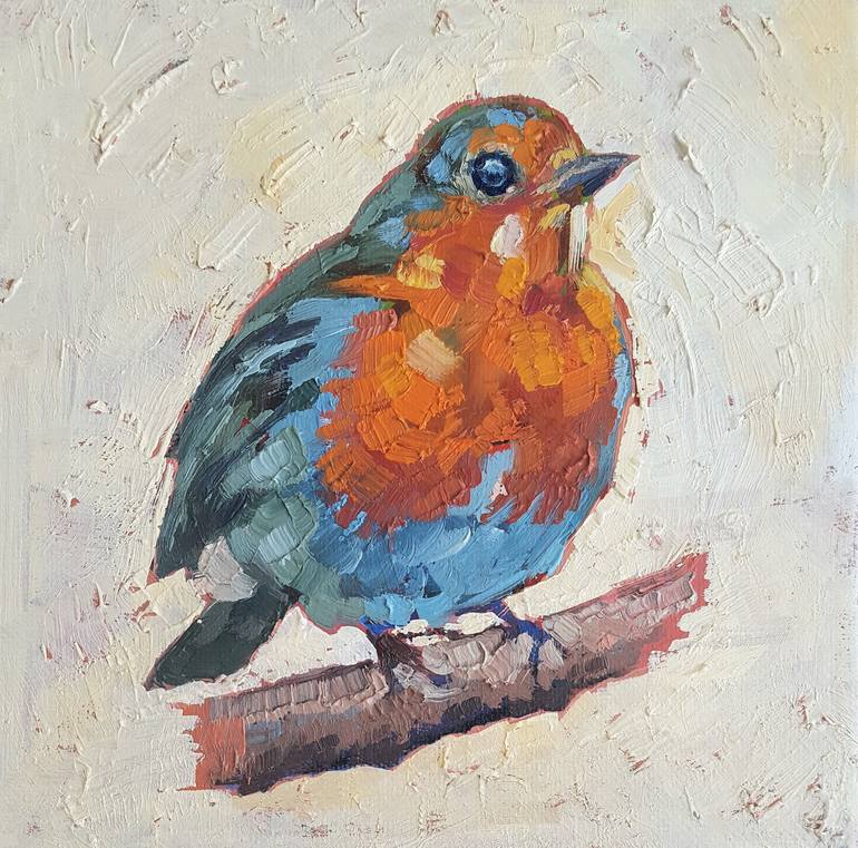 Painting Oil painting Wildlife Robin Oil Painting Print Realistic Robin ...