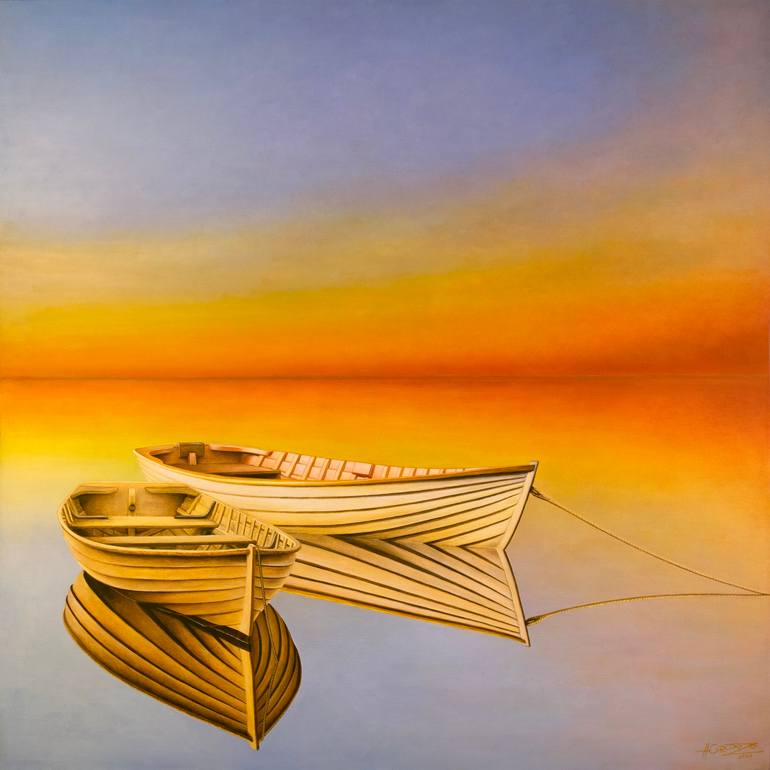 Two Boats in the Sunset Painting by Horacio Cardozo | Saatchi Art