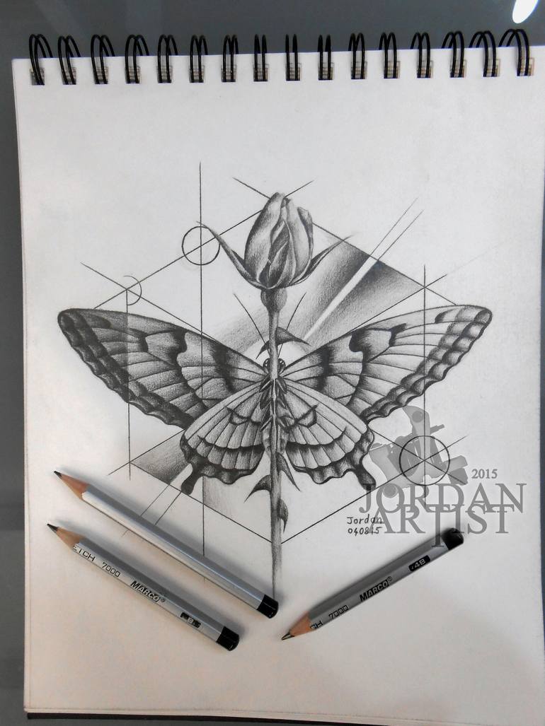 Perspective Butterfly Drawing by Jordan Artist | Saatchi Art